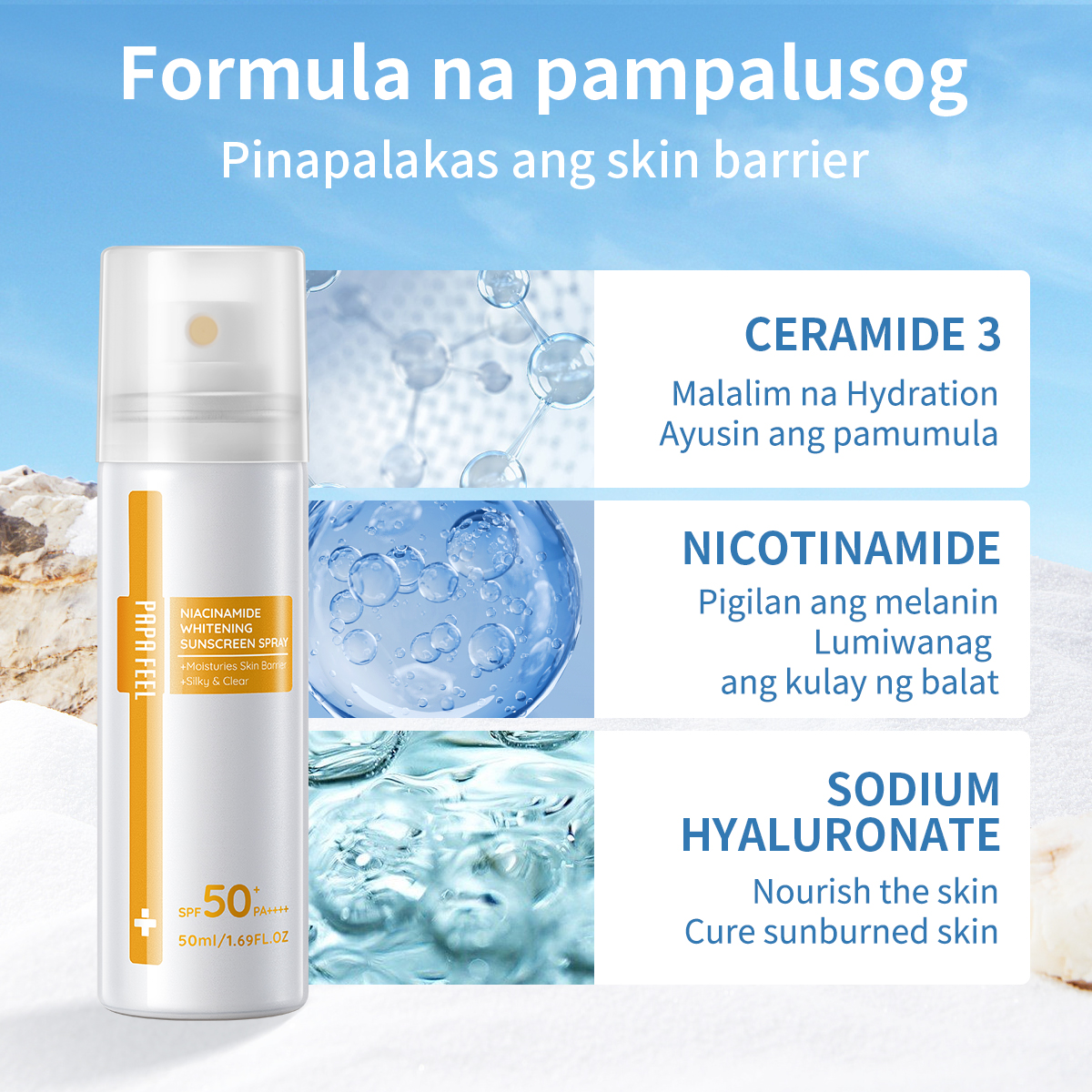 PAPA FEEL Sunscreen Spray Whitening 120ml/50ml | Sunblock Face And Body ...