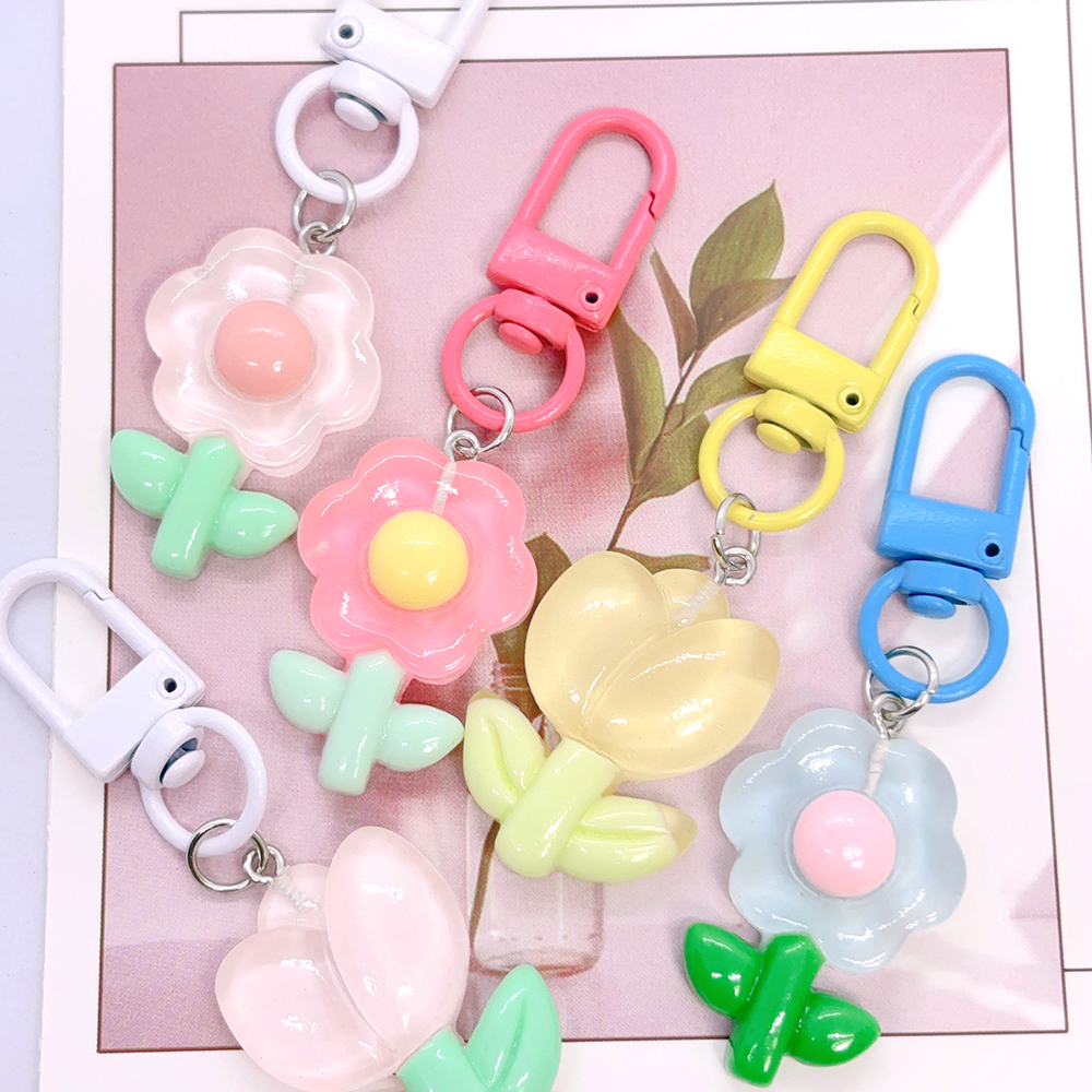1pcs flower Keychain Split Rings Keyfob Charm For Keyring Backpack ...
