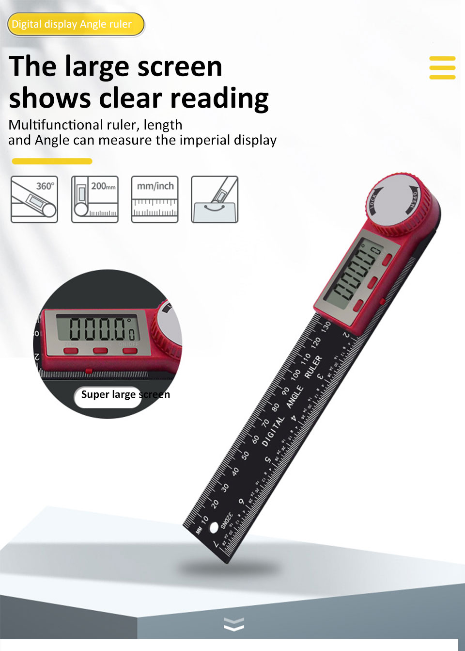 2 In 1 Digital Protractor 360 Degree Angle Ruler Digital Protractor ...