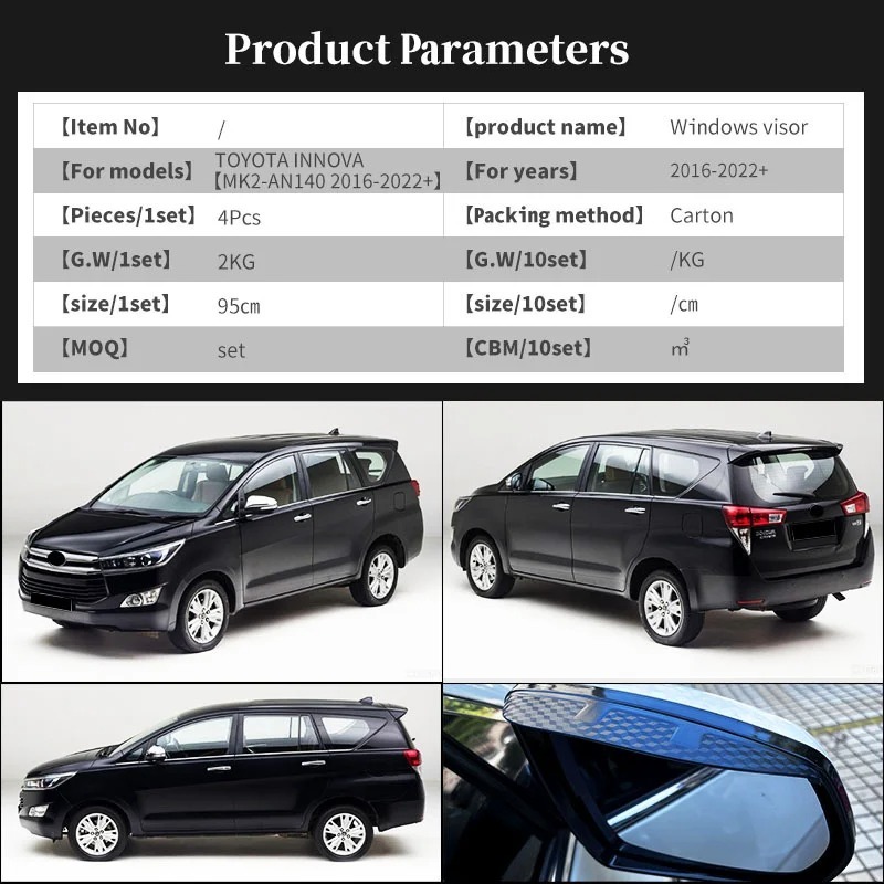 4Pcs Rain Visor For Toyota Innova 2009-2025 Door Visor Rain Guard ...