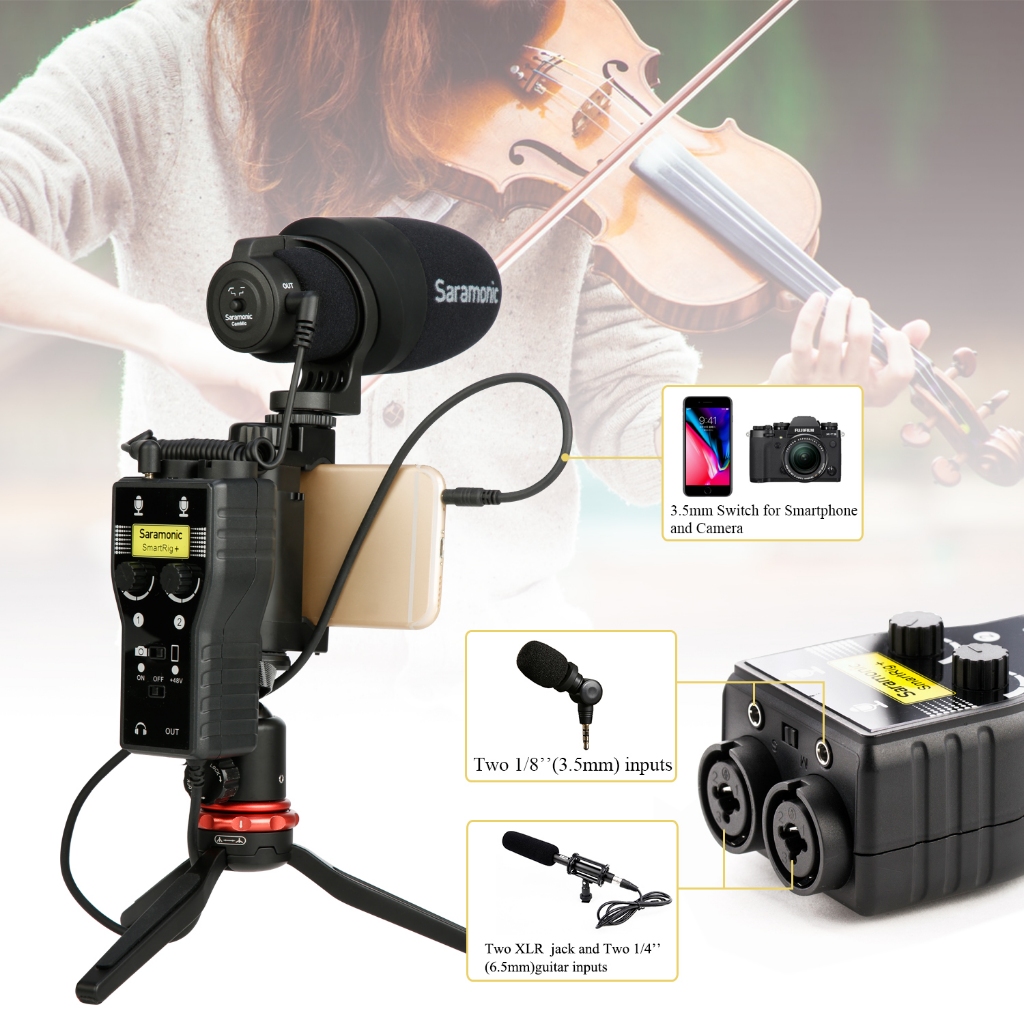 Saramonic SmartRig+ 2-Channel XLR/3.5mm Microphone Audio Mixer with Phantom Power Preamp ...
