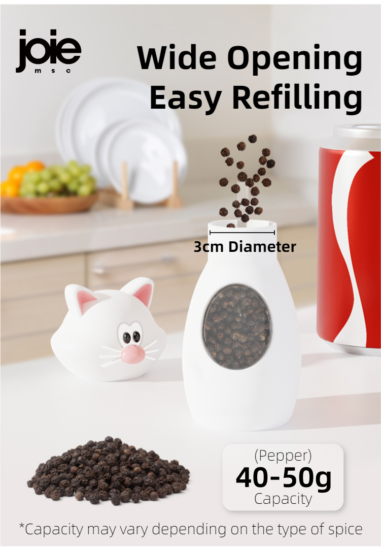Joie Pepper Grinder Ceramic Mechanism Meow Salt and Pepper Mill Set ...