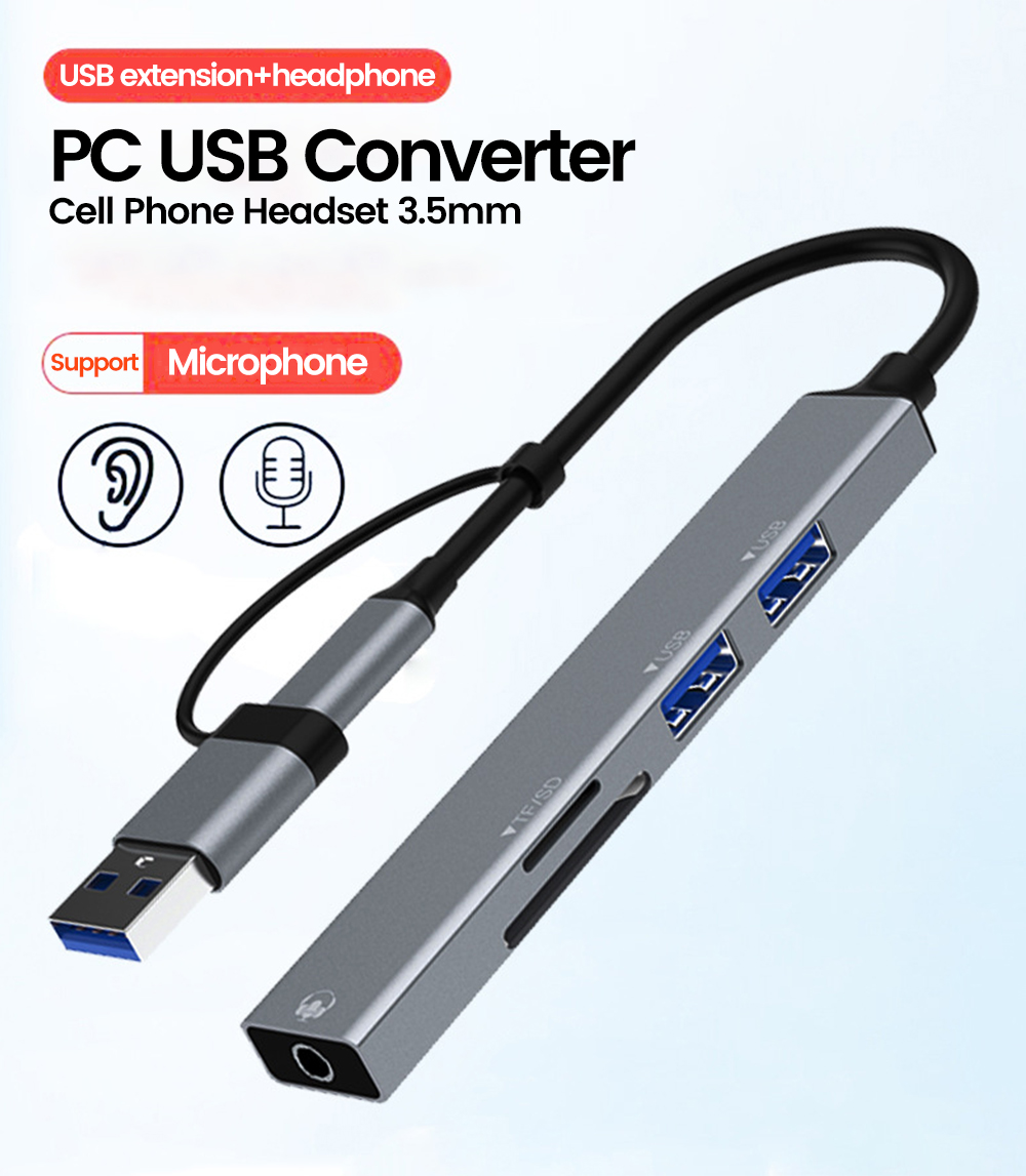 USB A USB C HUB 5 in 2 Concentrator Docking Station Multi Adapter SD TF ...
