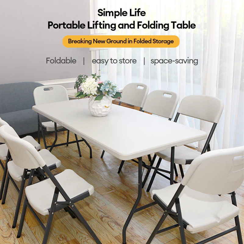 Foldable Table Heavy Duty Plastic 3-level Adjustable 4/5/6FT Household ...