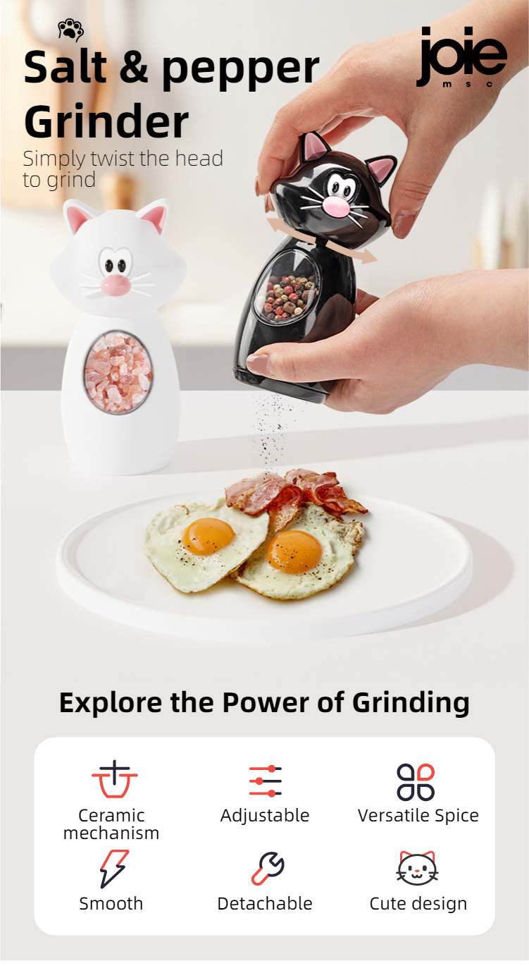 Joie Pepper Grinder Ceramic Mechanism Meow Salt and Pepper Mill Set ...