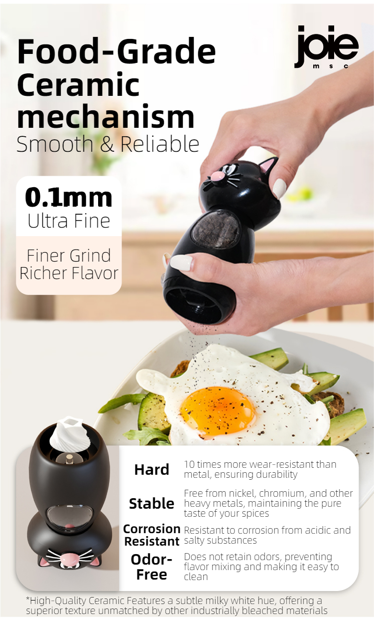 Joie Pepper Grinder Ceramic Mechanism Meow Salt and Pepper Mill Set ...