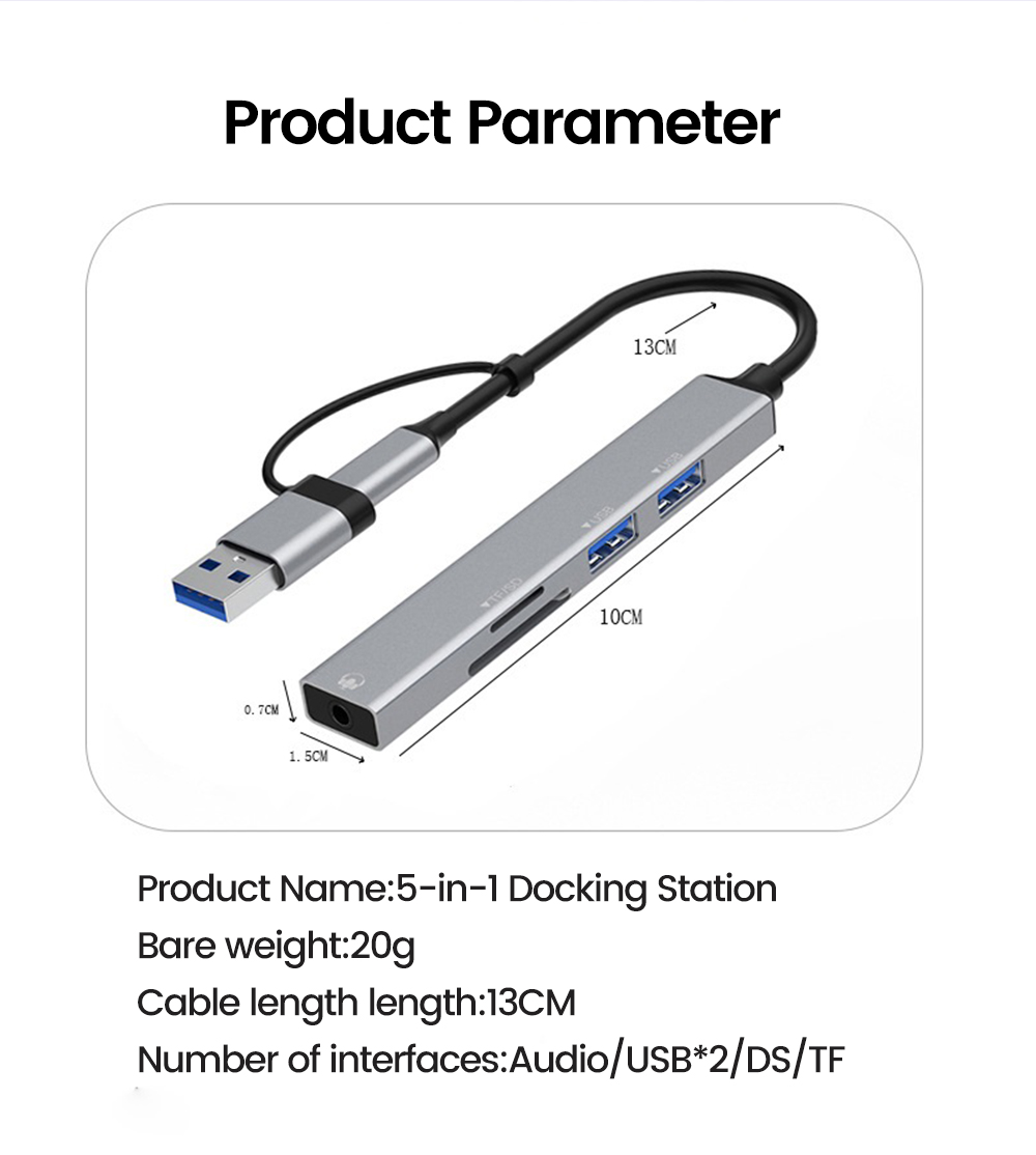 USB A USB C HUB 5 in 2 Concentrator Docking Station Multi Adapter SD TF ...