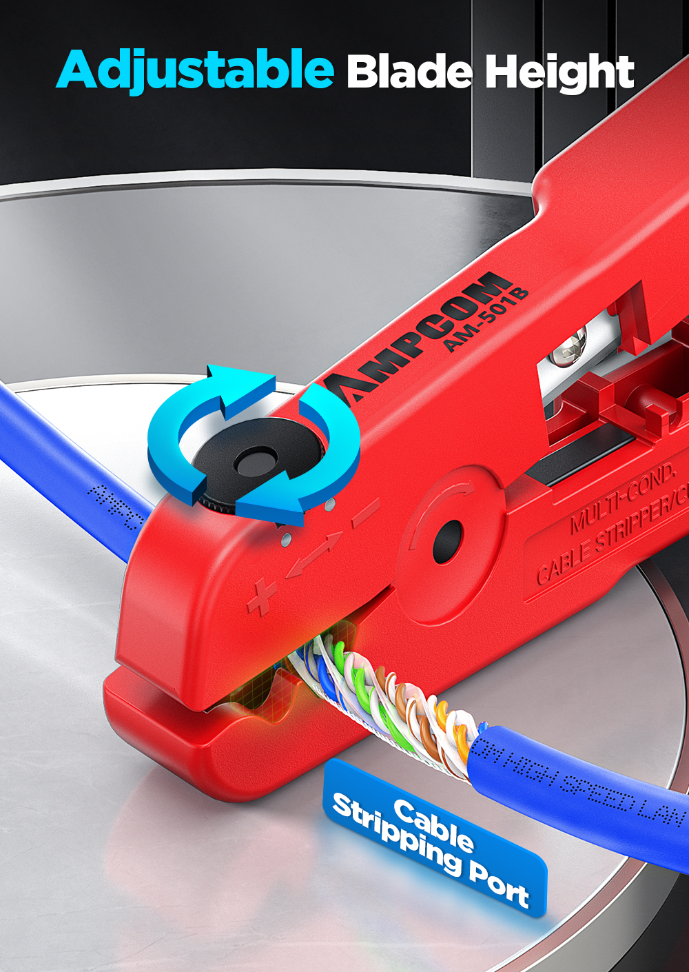 AMPCOM Cable Wire Stripper Compression Tool Coaxial Cable Stripper, Round Cable , Cutter And ...