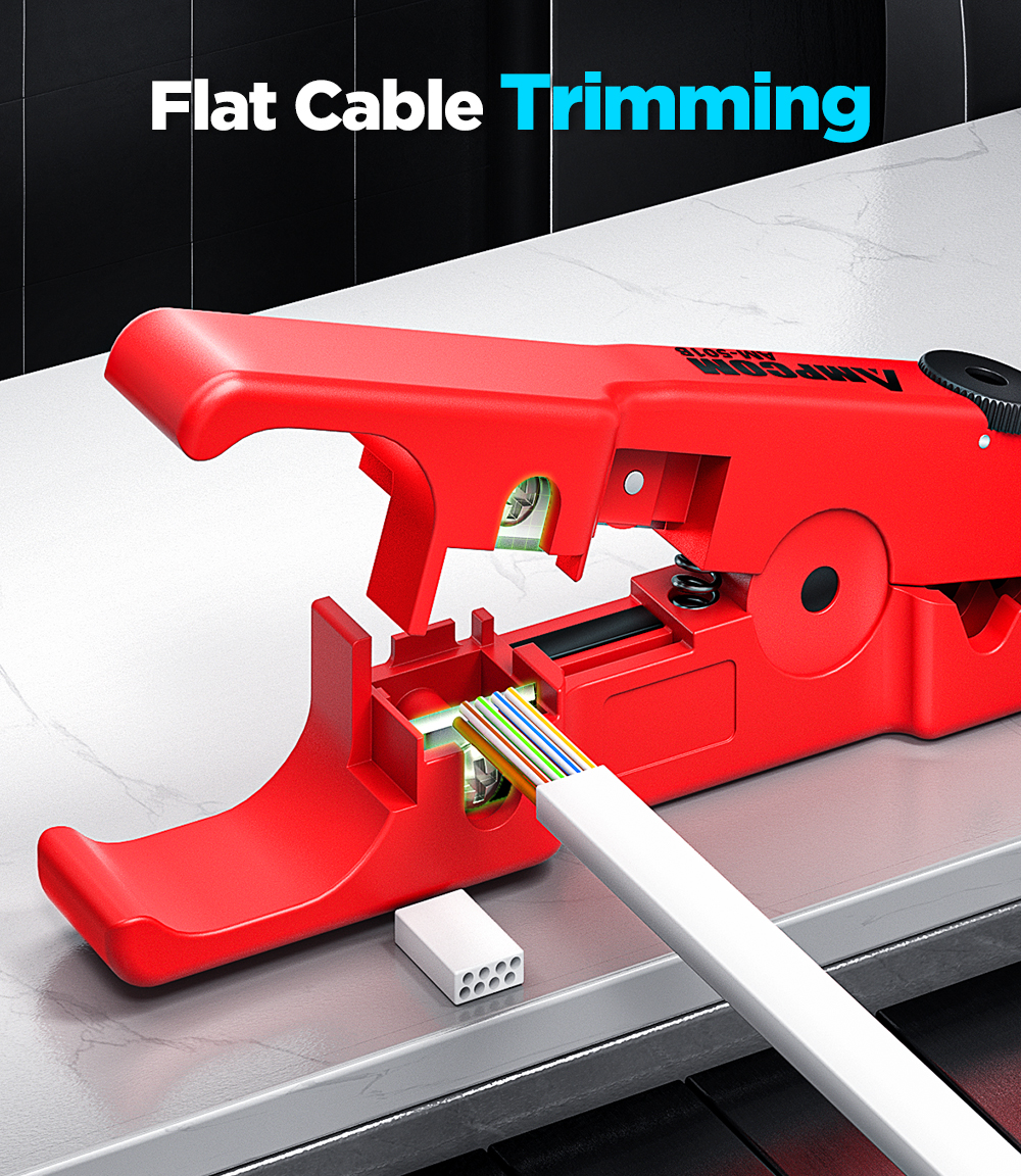 AMPCOM Cable Wire Stripper Compression Tool Coaxial Cable Stripper, Round Cable , Cutter And ...