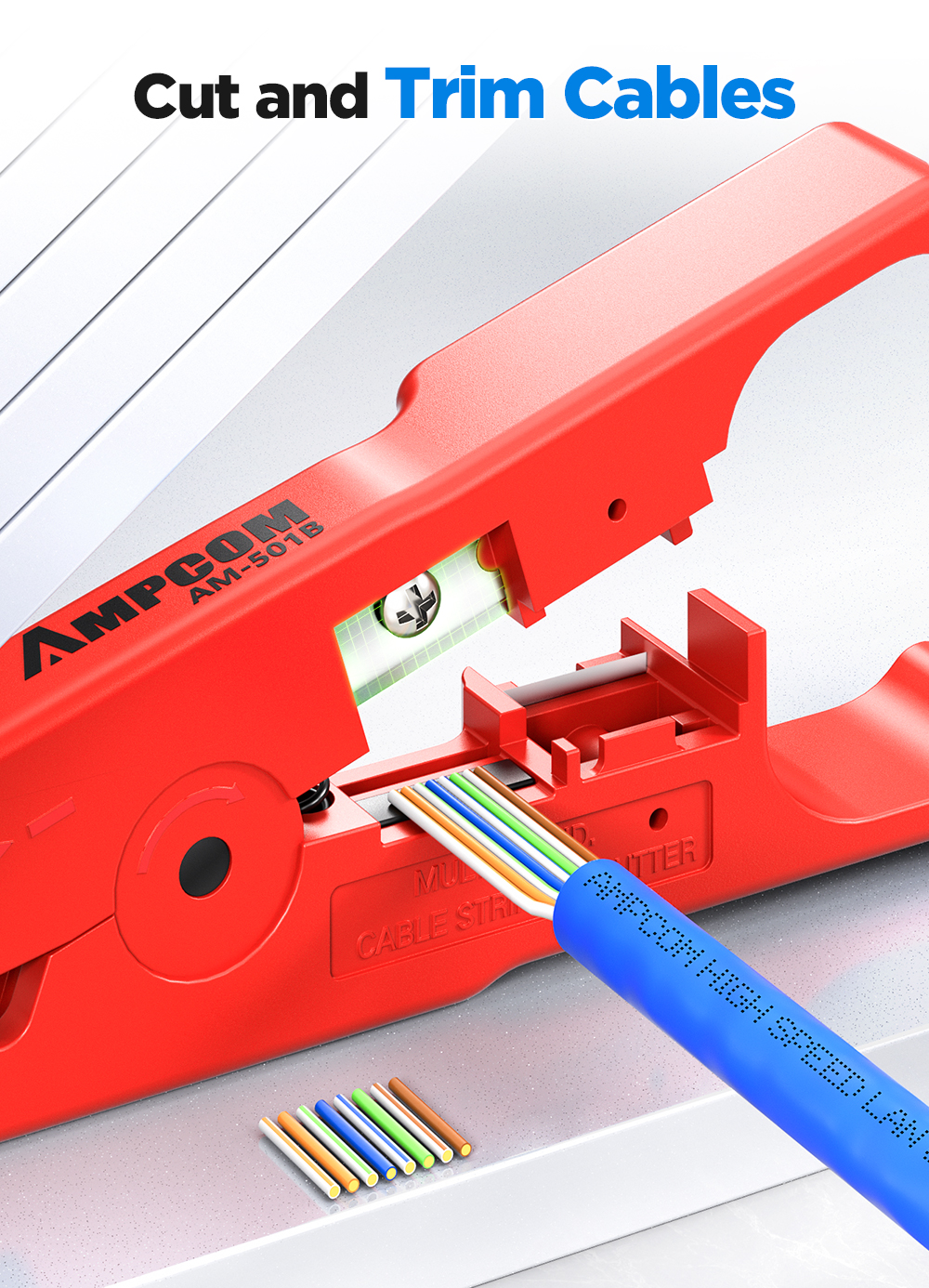 AMPCOM Cable Wire Stripper Compression Tool Coaxial Cable Stripper, Round Cable , Cutter And ...