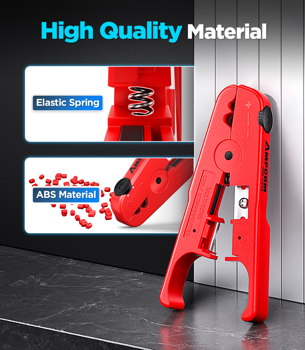 AMPCOM Cable Wire Stripper Compression Tool Coaxial Cable Stripper, Round Cable , Cutter And ...