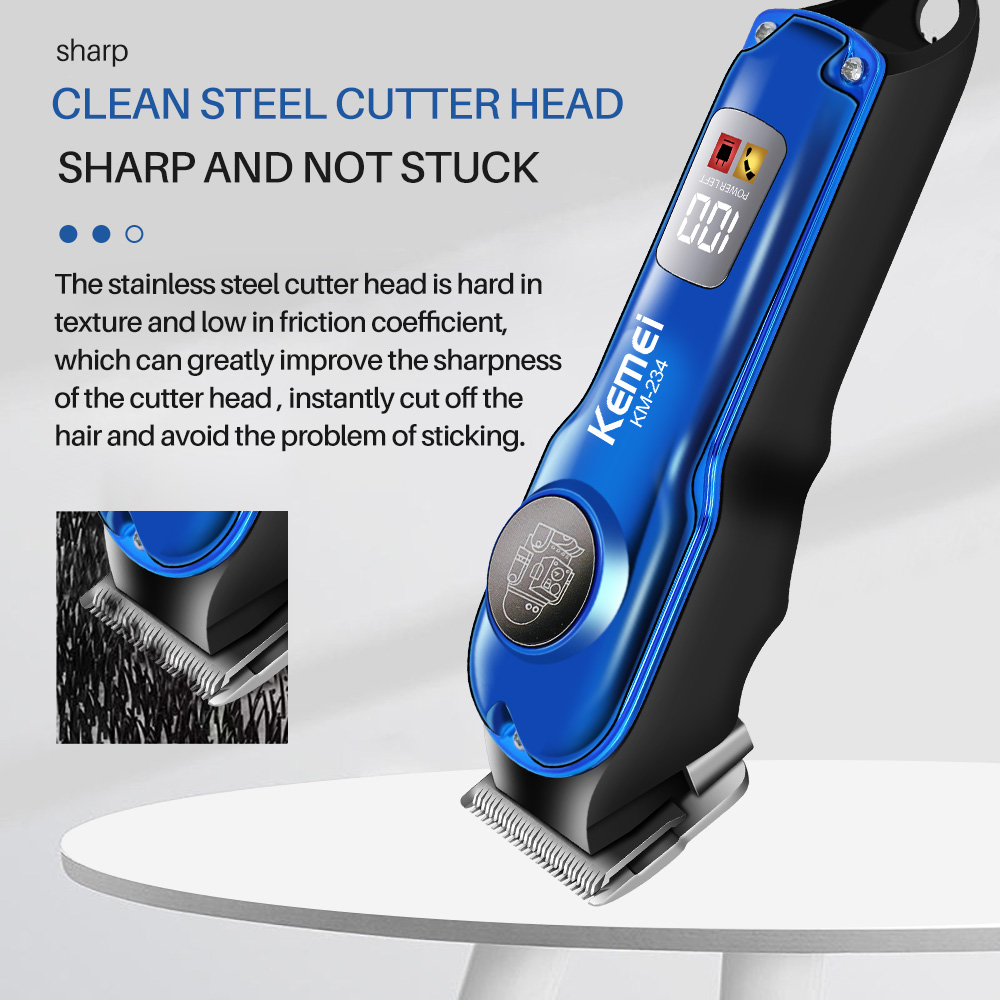 Kemei Professional Electric Hair Clipper Set For Men R-shaped Sharp Head Barber LED Display ...
