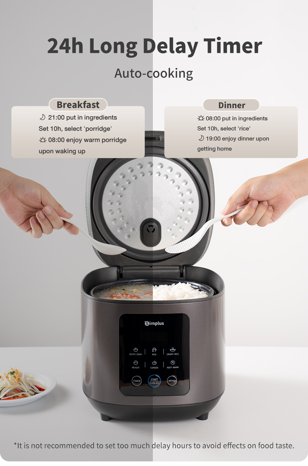 Simplus Rice Cooker Nonstick Inner Pot 24-hour Delay Timer & 6 Preset ...