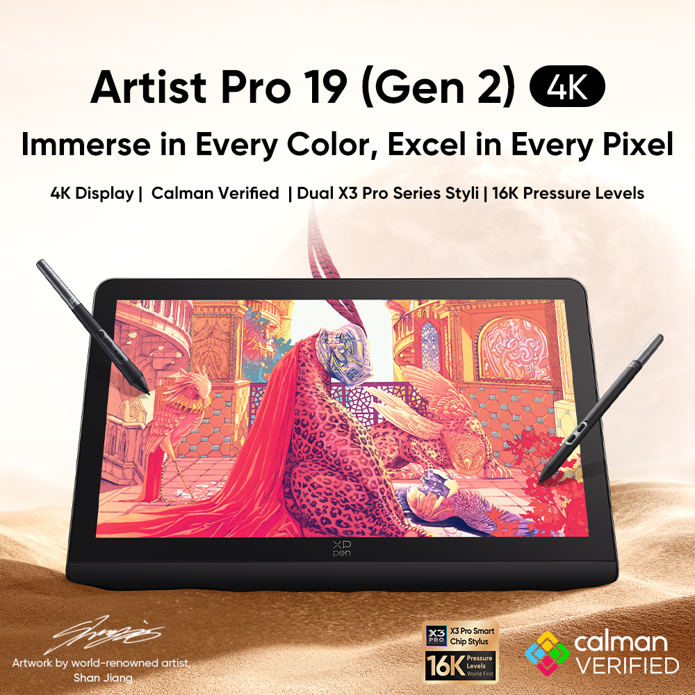 XPPen Artist Pro 19 (Gen 2) 4K Display 18.4-inch Pen Display Drawing ...