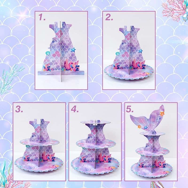 3Tier Mermaid Theme Cake Stand With Mermaid Tail Seaweed Cupcake Holder ...