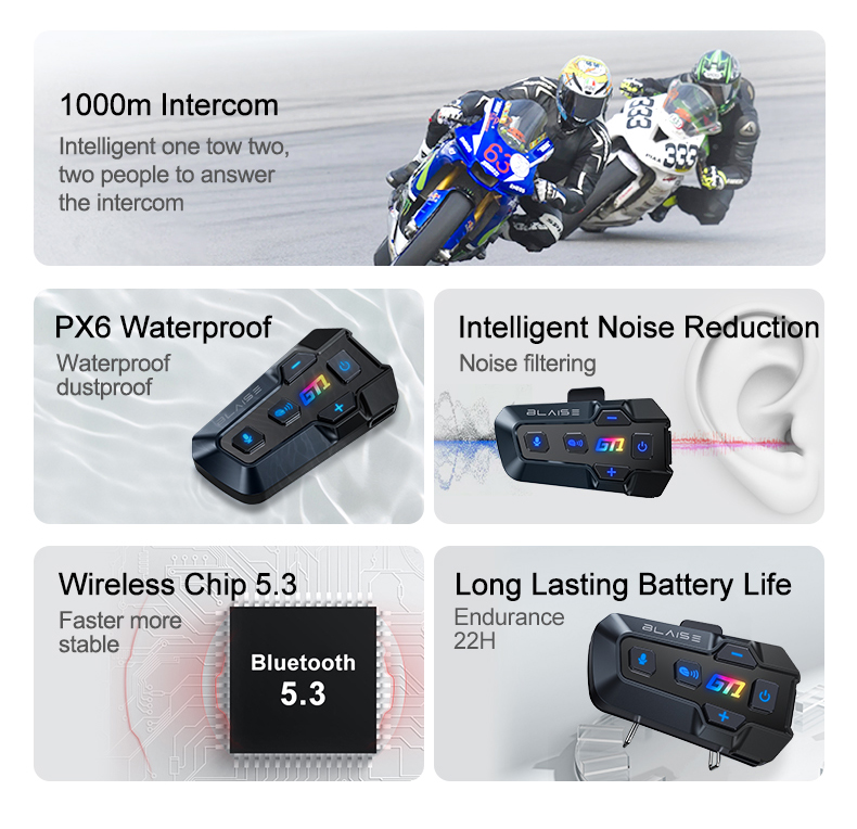 HVA Blaise GT1 Helmet Intercom Music Sharing Motorcycle Bluetooth ...