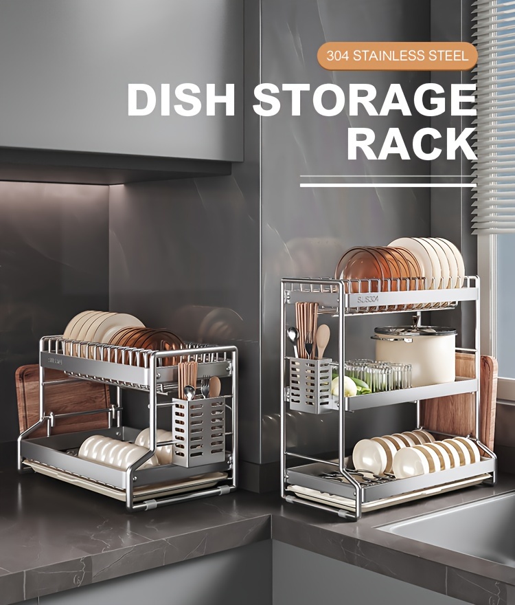 KEVE 304 Stainless Steel Dish Rack 2L/3L Dish Drainer Rack Dish Rack ...