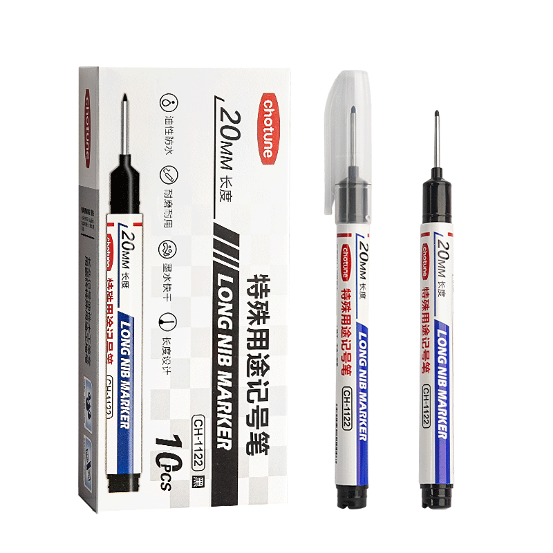 Permanent Long Nib Marker Set - 20mm Fine Tip Waterproof Markers for ...