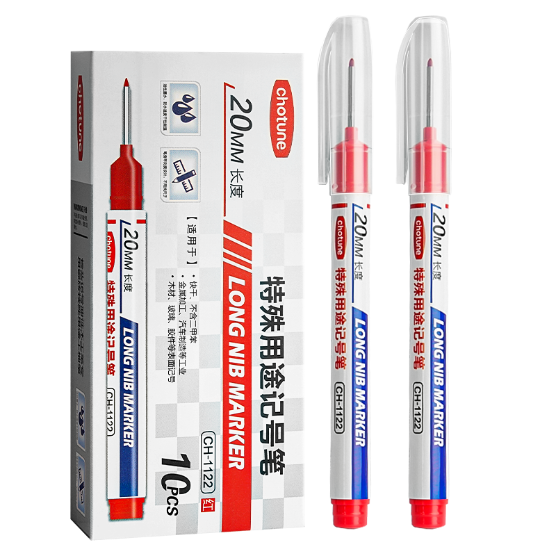 Permanent Long Nib Marker Set - 20mm Fine Tip Waterproof Markers for ...