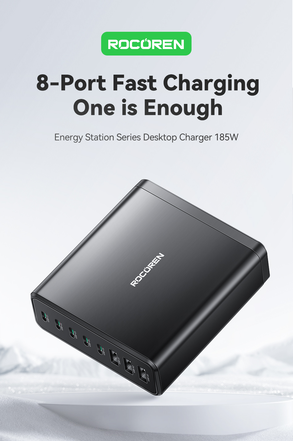 Rocoren 185W 5C+3A Fast Charger Desktop Energy Station For All Phones ...