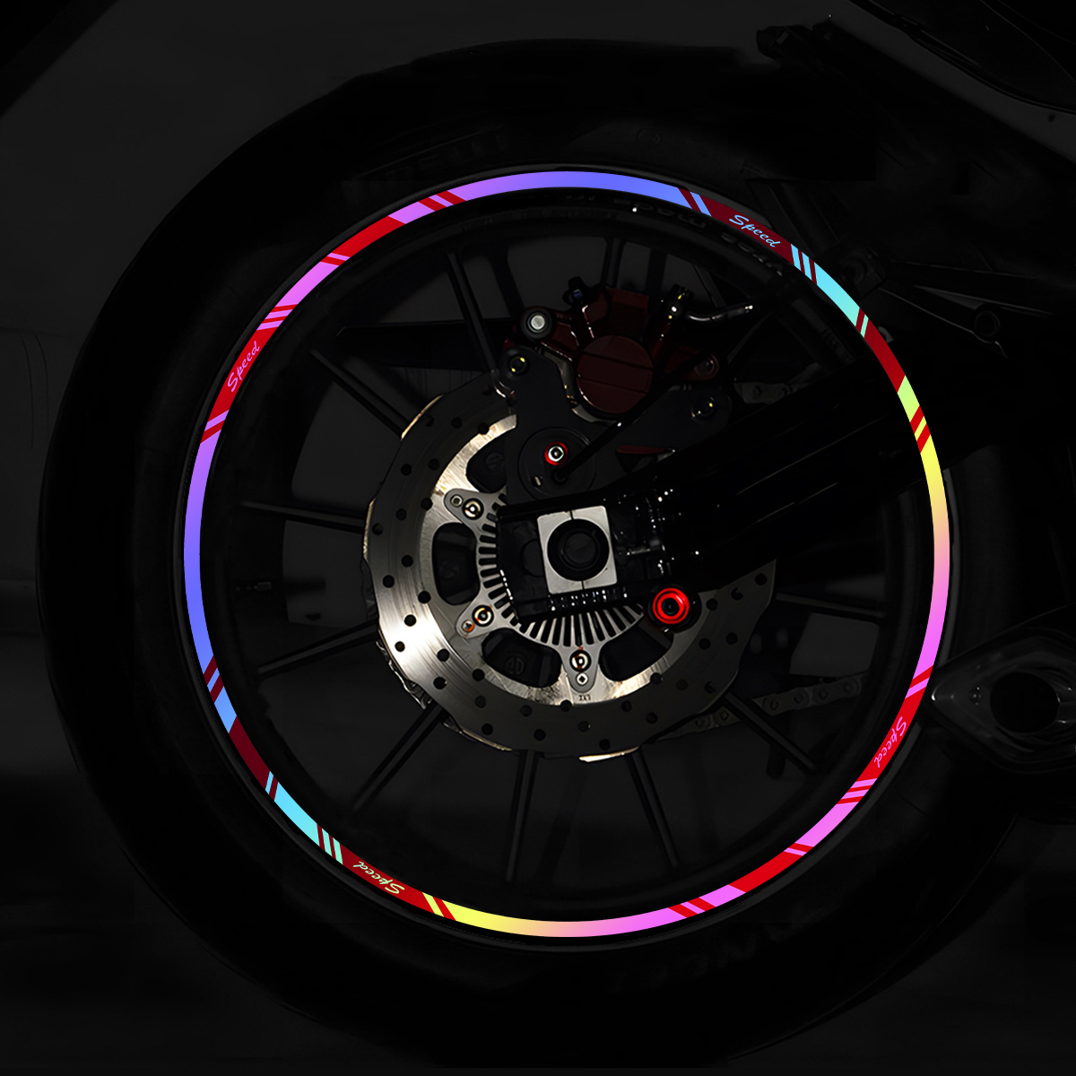 17" Laser Rainbow Motorcycle Wheel Hub Stickers Motor Bike Accessories ...