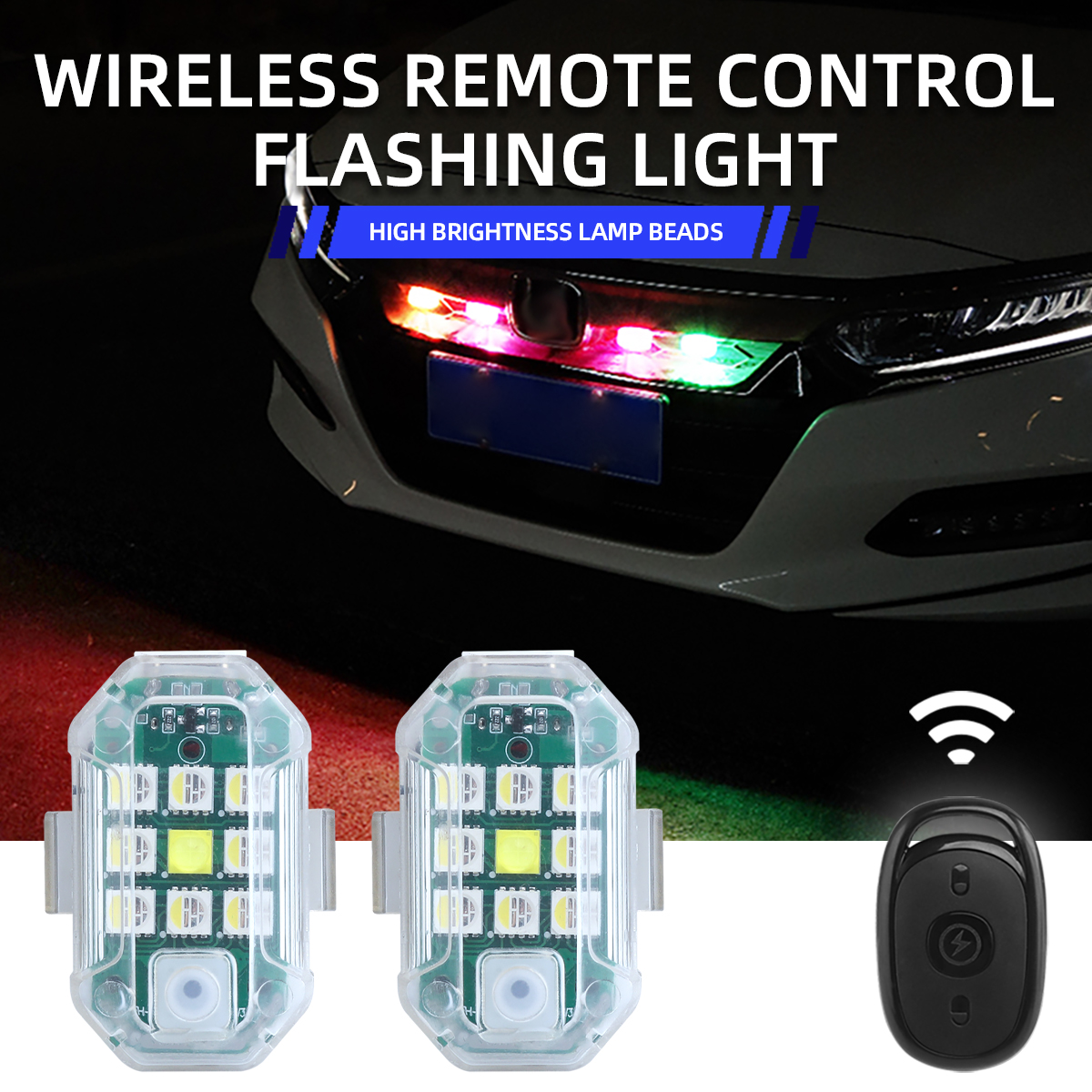 1set LED Motorcycle Warning Light Gas Strobe Light RGB Remote Control ...