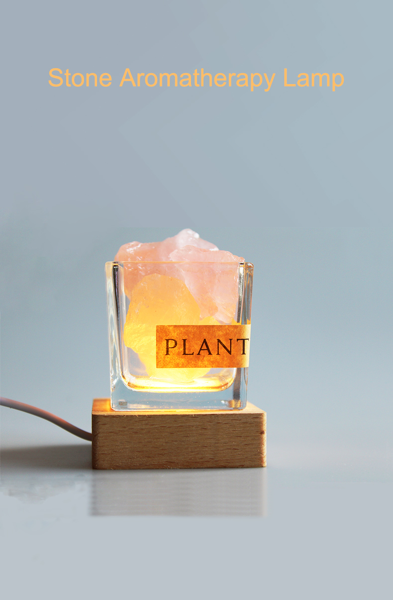 Crystal Stone Diffuser With wood LED night light base for essential oil ...