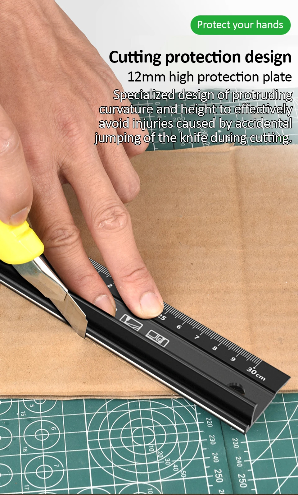 Aluminum Alloy Multifunctional Protective Ruler Anti Cutting Hand Ruler ...
