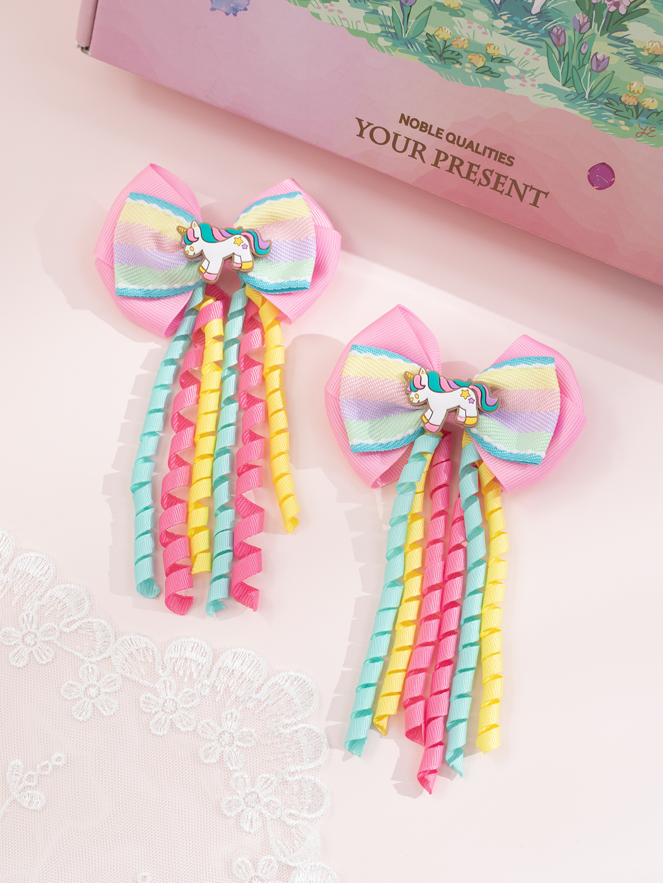 2Pcs/set Colorful Ribbons Hair Bows Hair Clips with Unicorn Accessories ...
