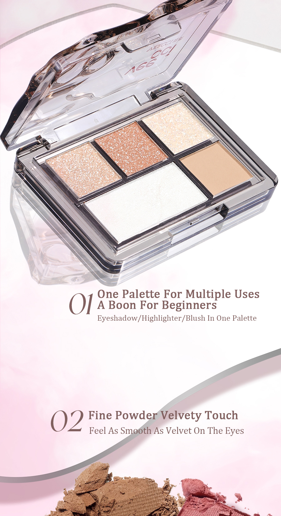 VEECCI Eyeshadow 5 Color Palette Natural Glitter Matte Eye Makeup ...