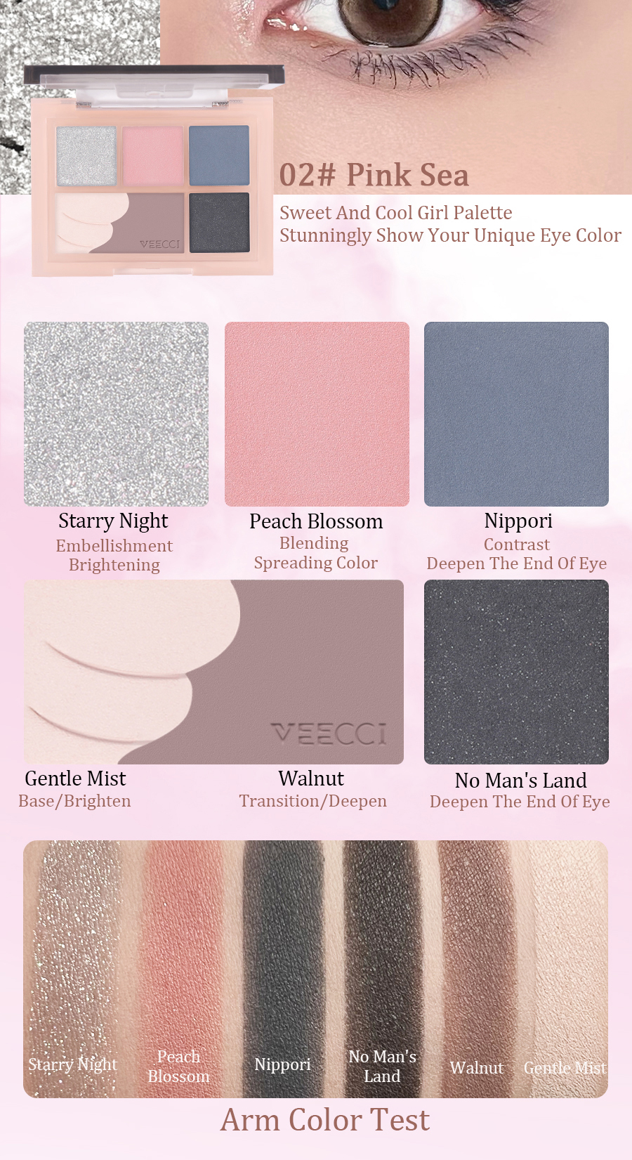 VEECCI Eyeshadow 5 Color Palette Natural Glitter Matte Eye Makeup ...