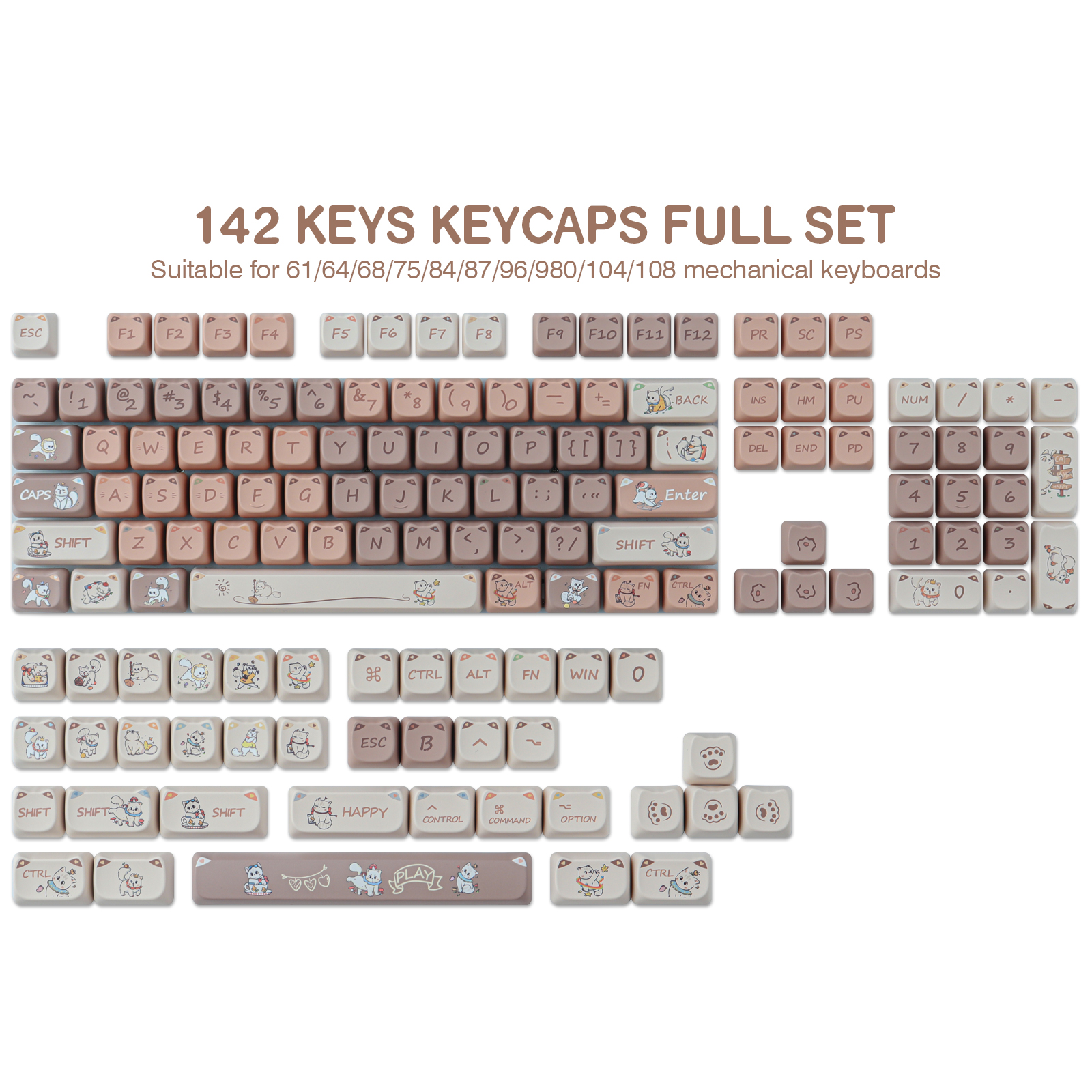 Naughty Cat keycaps 142 Keys keycaps MOA Profile DYE-SUB Personalized ...