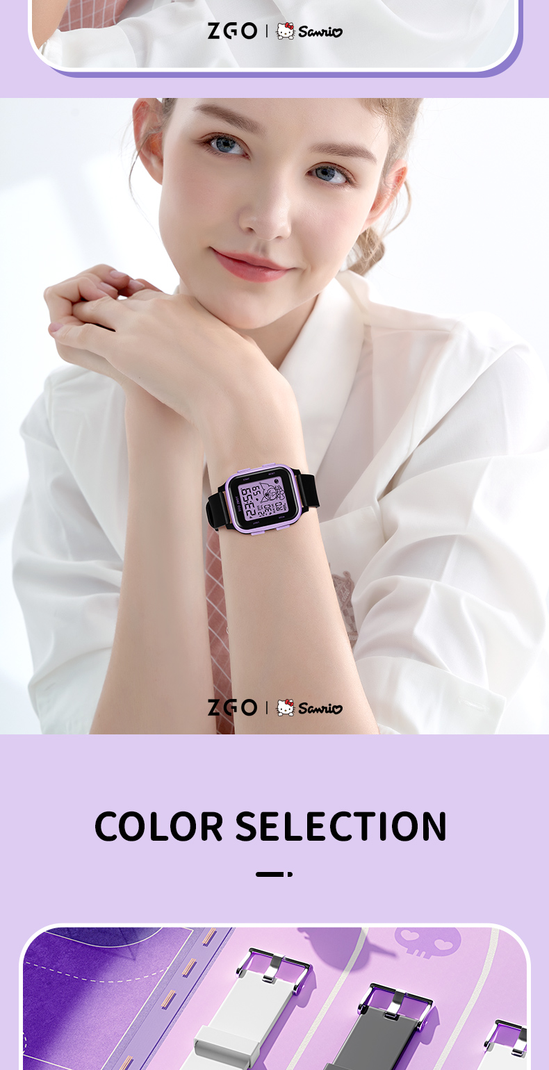 ZGO x Sanrio Kuromi Watch For Kids Girls Students Waterproof Electronic ...