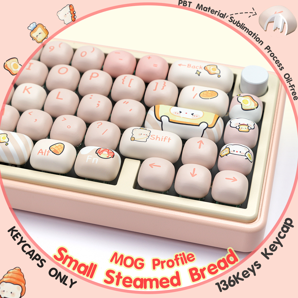 Toy House-Small Steamed Bread Keycaps 136Keys/Set PBT MOG Profile Dye ...