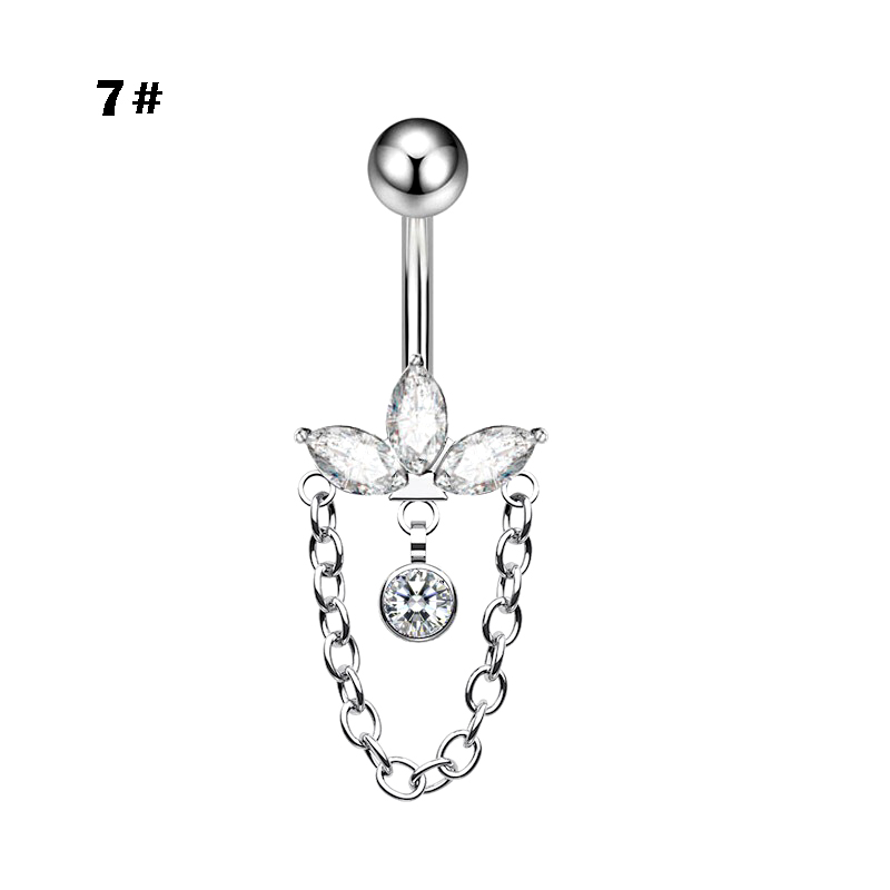 Punk style chain belly button ring, heart-shaped zircon belly button ...