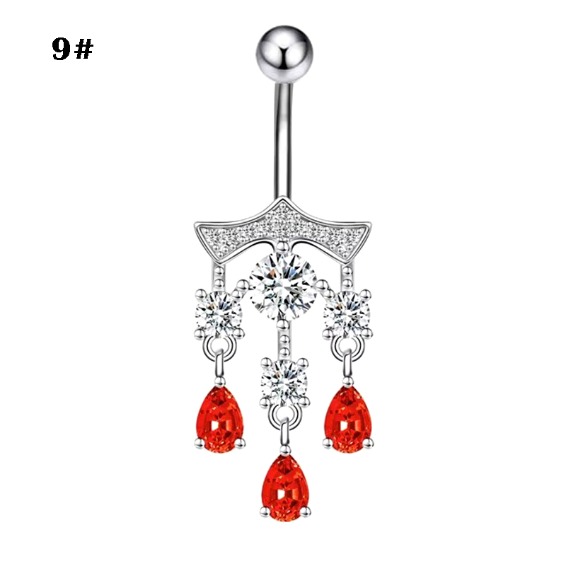 Punk style chain belly button ring, heart-shaped zircon belly button ...