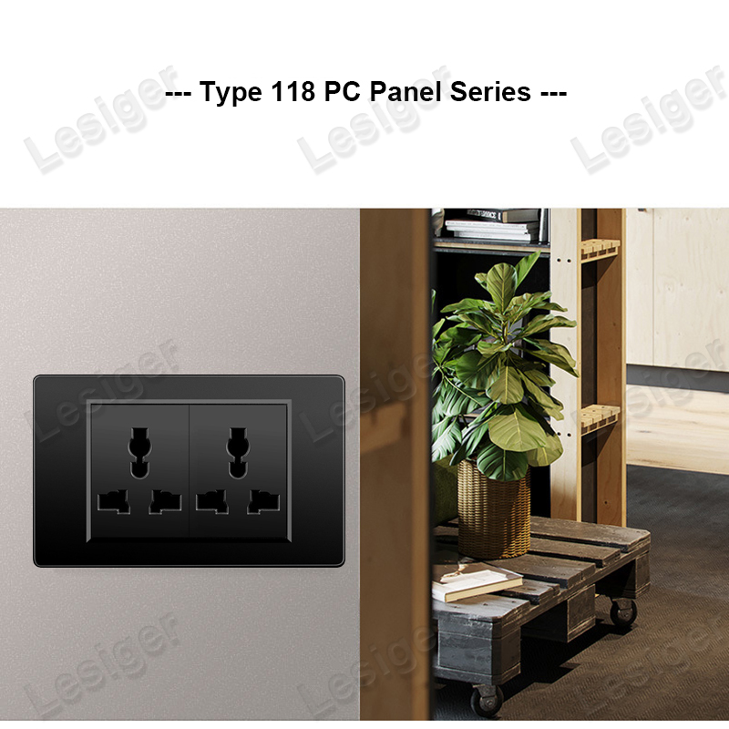 Type 118mm 2 gang wall outlet socket double 3-pin Universal Socket PC ...