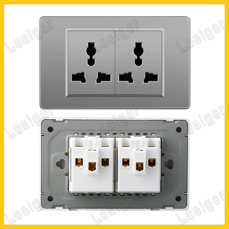 Type 118mm 2 gang wall outlet socket double 3-pin Universal Socket PC ...