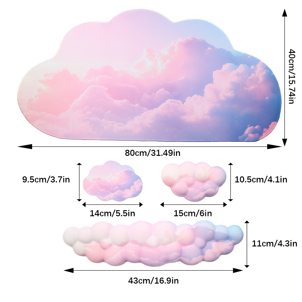 4PCS Cloud Mouse Pad and Keyboard Wrist Rest,Extended Large Desk Mat ...