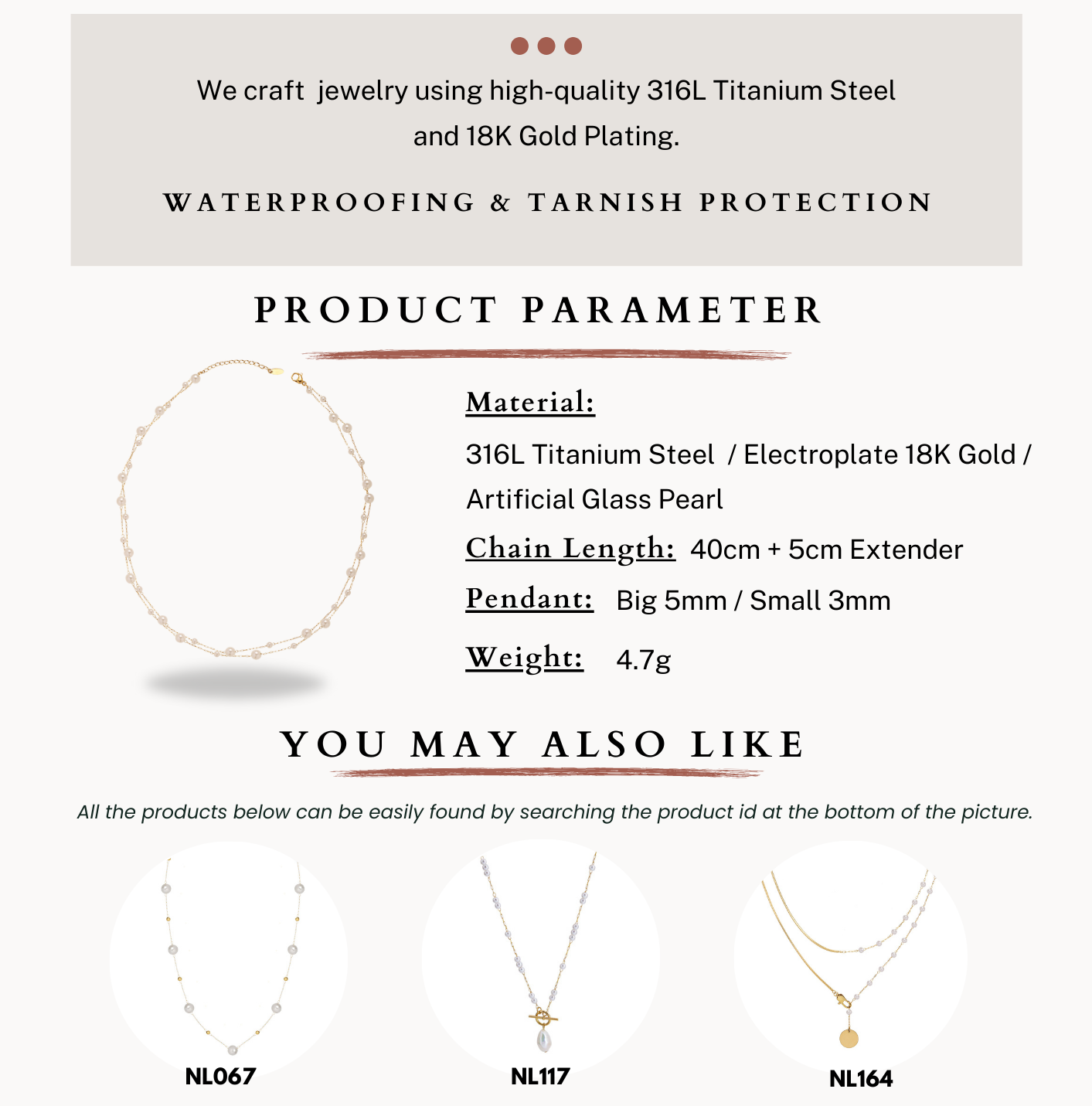 2 Layers Glass Pearl Set Chain Choker Necklace • Waterproof Non Tarnish ...