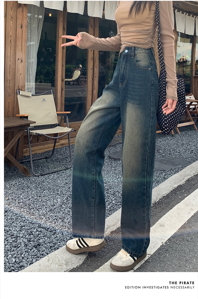 Retro Dark Blue Wide-Leg Jeans Women New Style Loose High Waist Slimmer ...