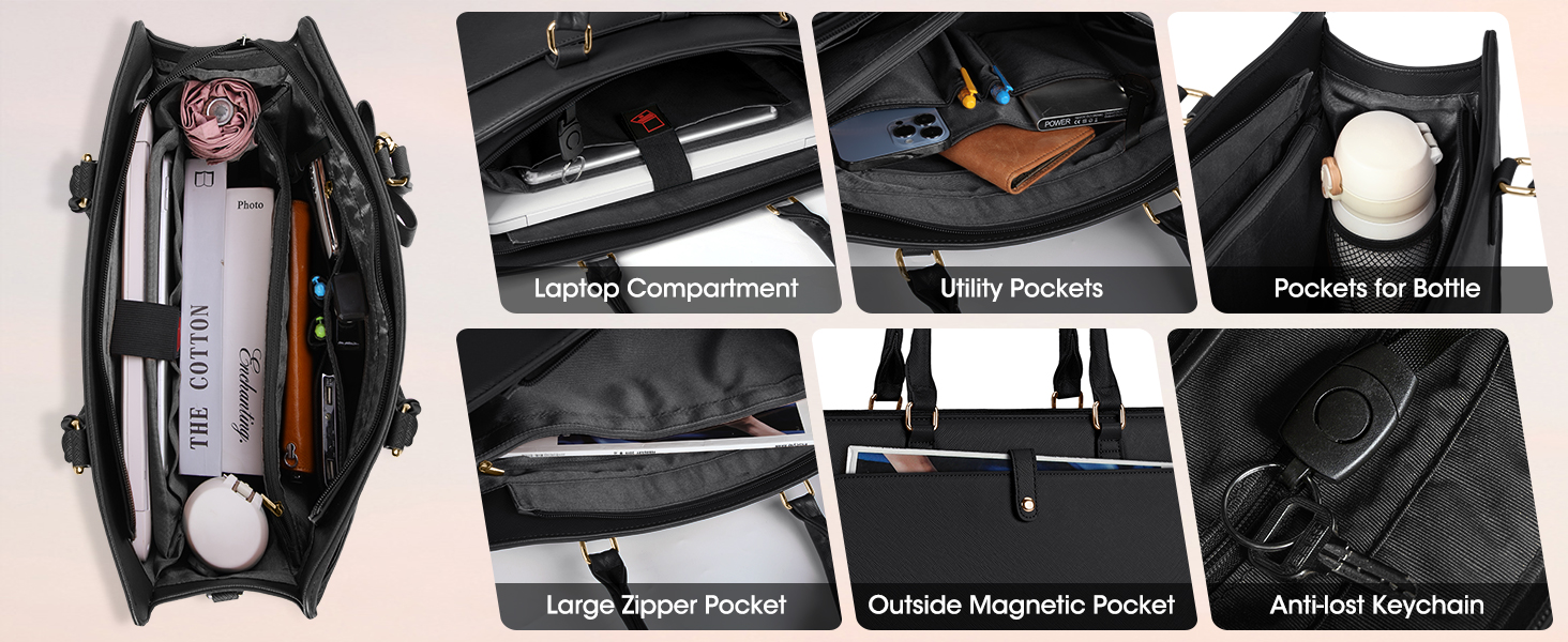 [MC]Laptop Bag for Women 15.6 Inch Tote Bag Leather Work Bag Waterproof ...