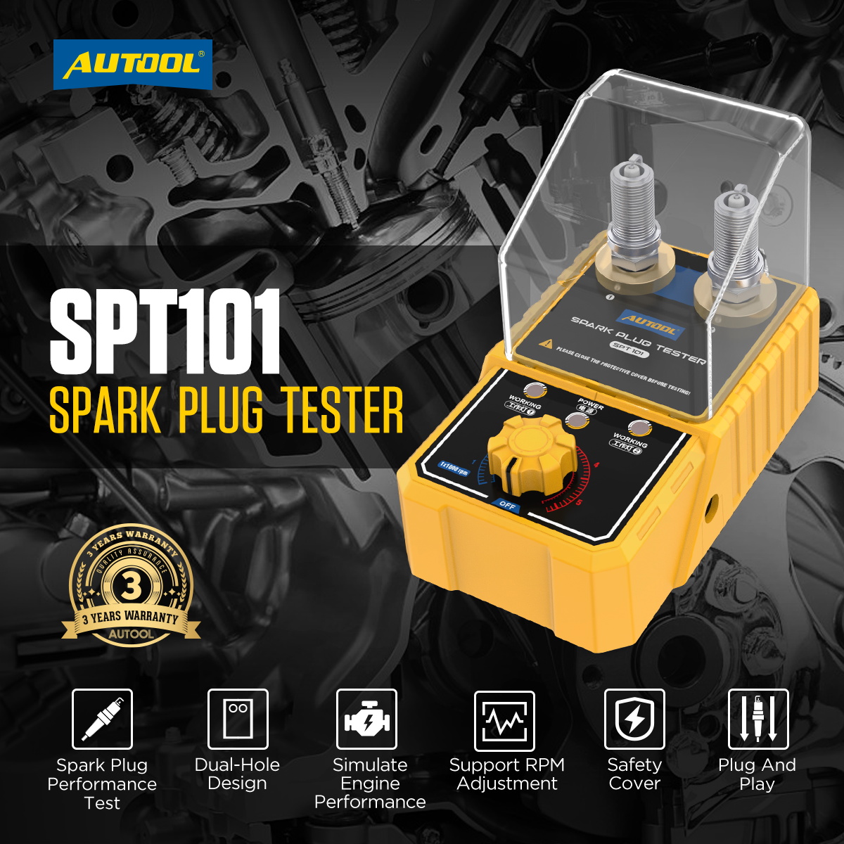 AUTOOL SPT101 Car Spark Plug Tester With Auto Adjustable Double Hole ...