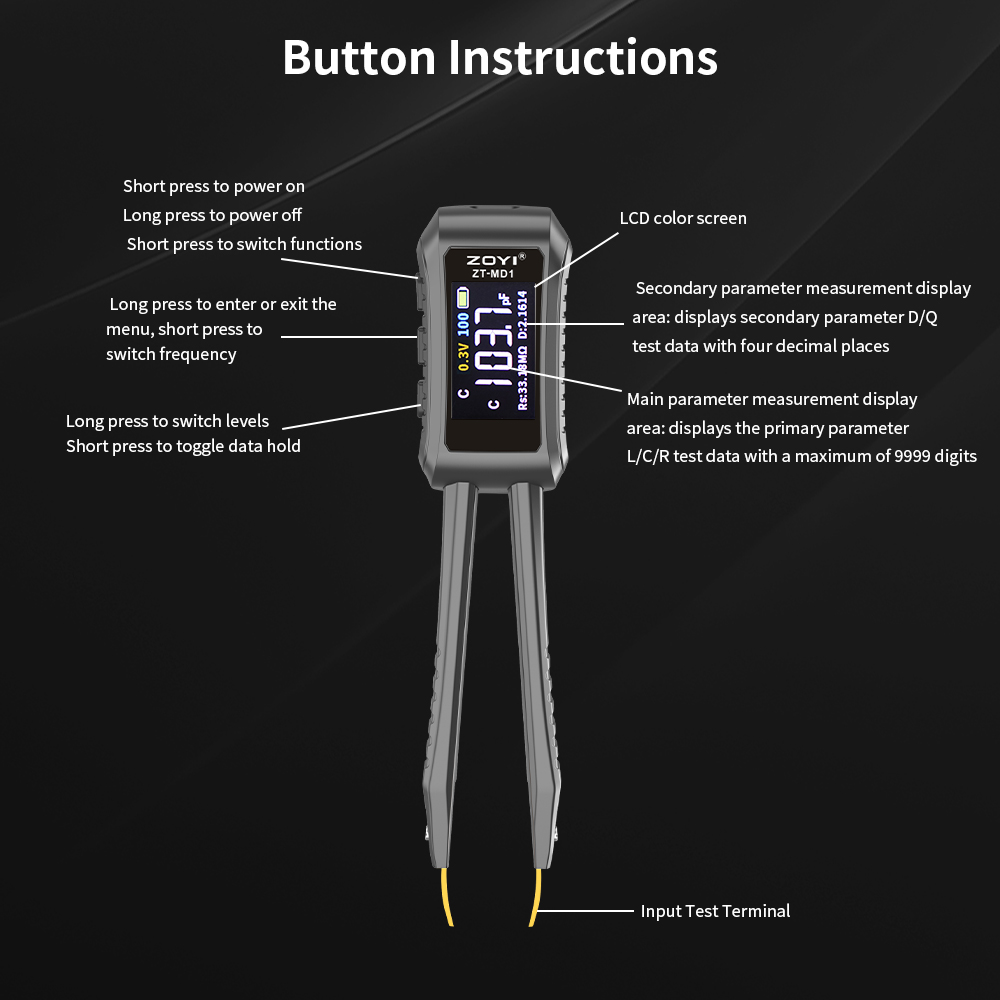 ZOYI ZT-MD1 LCR Meter Tweezer Automatic Measure Capacitance Resistance ...