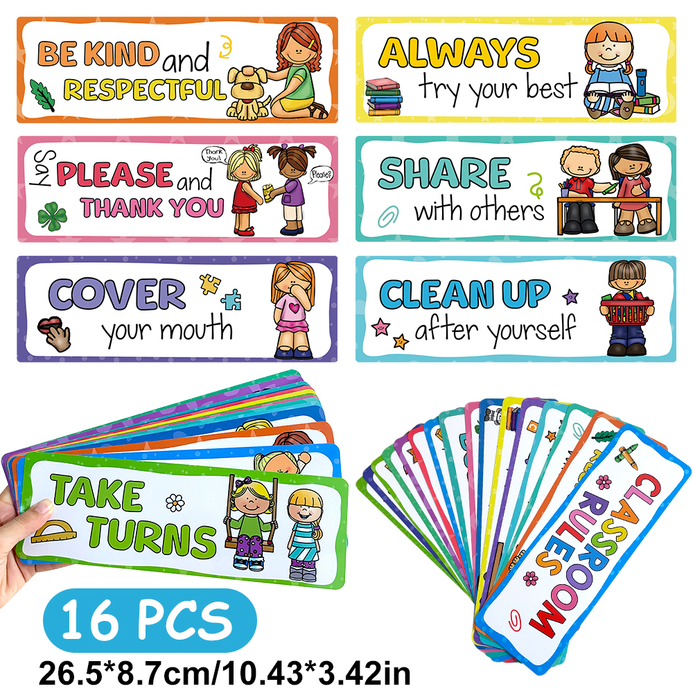 16Pcs Classroom Rules English Posters for Kids Children Kindergarten ...