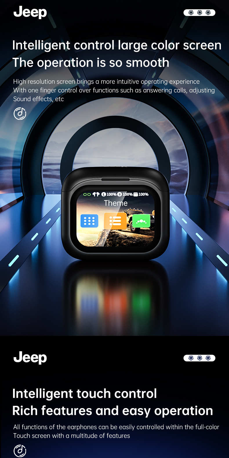 Jeep EW113 Wireless Earphones Color LED Screen Touch ANC Noise ...