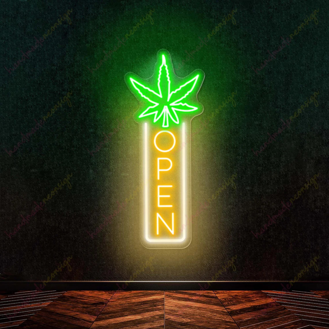 Cannabis Vertical Open Sign Light, Vertical Open LED Neon Sign Lamp ...