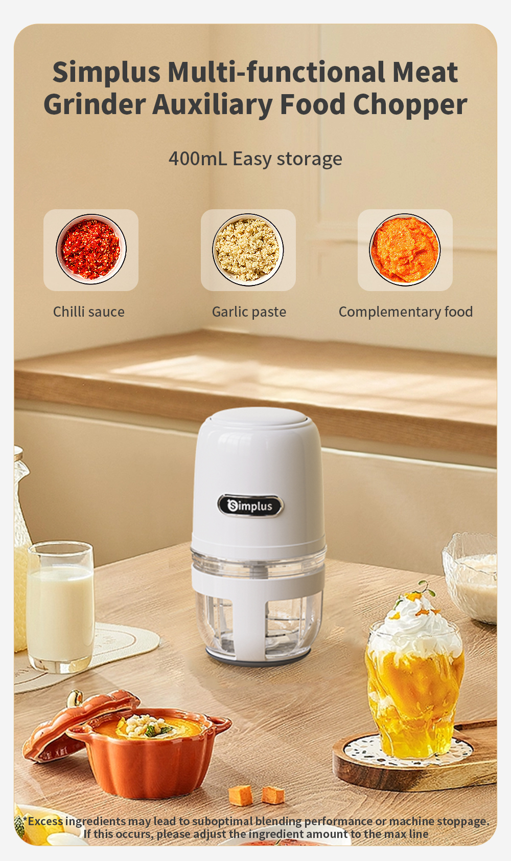 Simplus Electric Meat Grinder Baby Food Blender Food Chopper ...