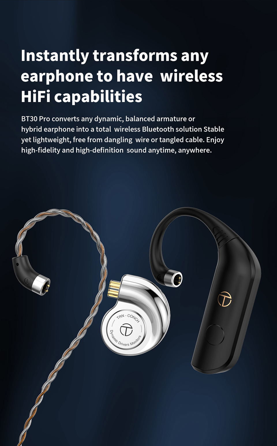 TRN BT30 Pro Wireless Bluetooth 5.2 HIFI Headset Module Upgrade Cable Compatible TRN KZ CCA TFZ ...