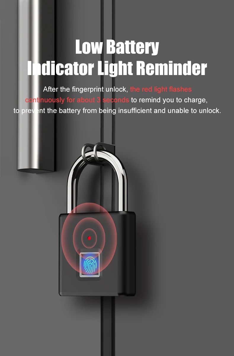 Keyless USB Charging Fingerprint Lock Smart Padlock Waterproof Door ...